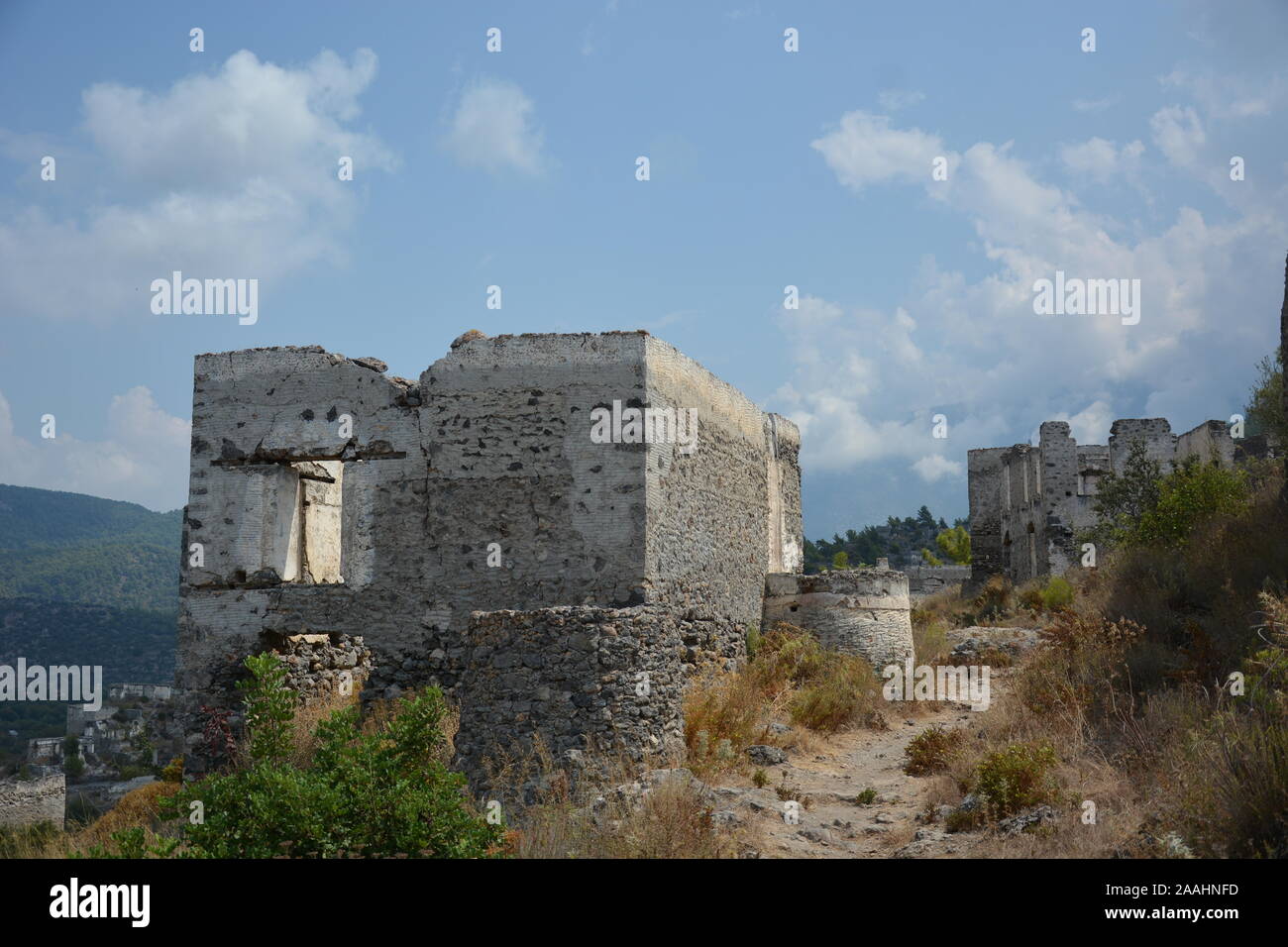 MUGLA, TURKEY - AUGUST 29, 2018: Ruins of Kayakoy Village in Fethiye ...