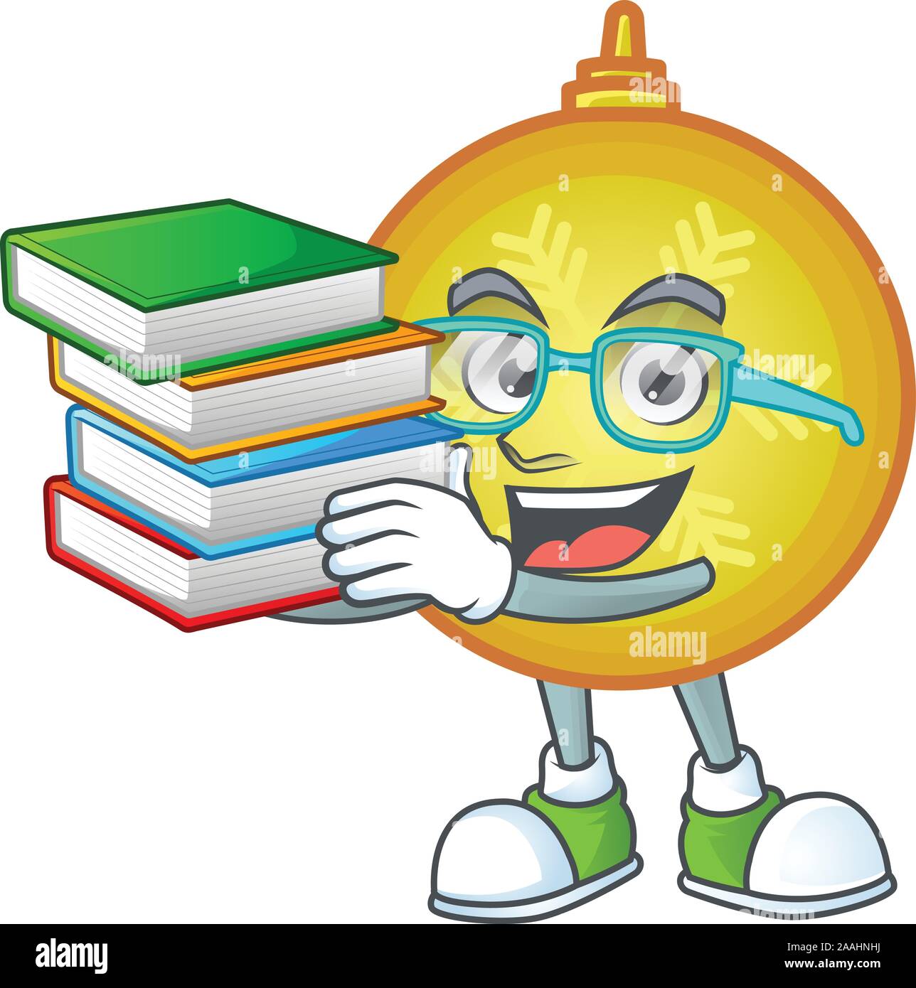Character student bring book with yellow christmas ball cartoon Stock ...