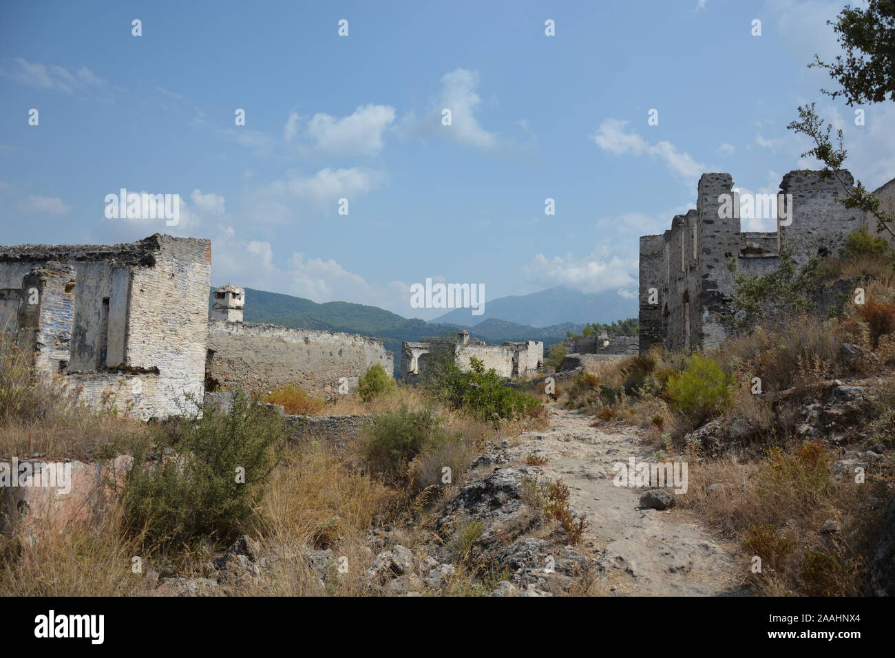 MUGLA, TURKEY - AUGUST 29, 2018: Ruins of Kayakoy Village in Fethiye ...