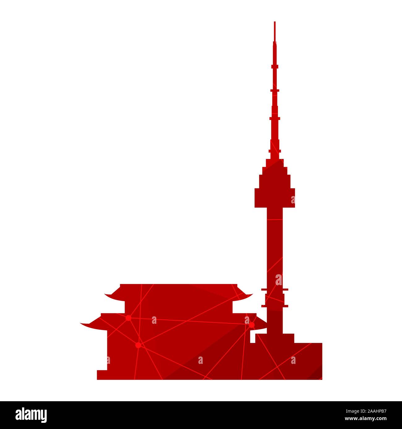 Namsan tower in Seoul and pagoda icons in simple style. Textured by ...