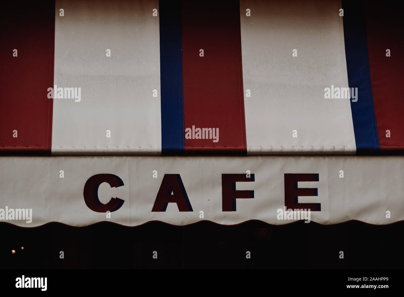 Awning at a coffee shop with the legend 'Cafe' Stock Photo - Alamy