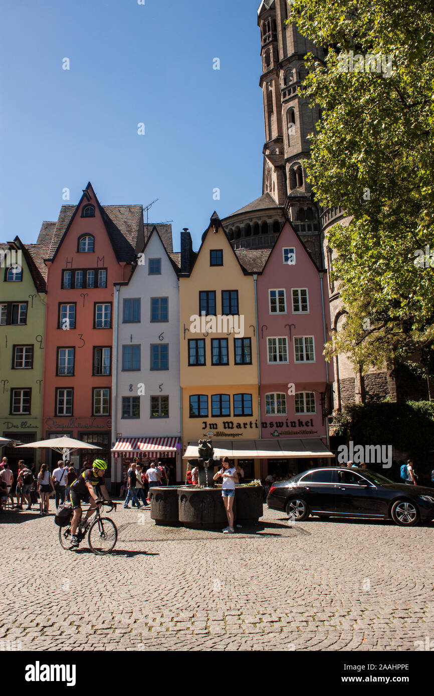 Colored houses in Fish Market Square, old city of Cologne, Germany ...