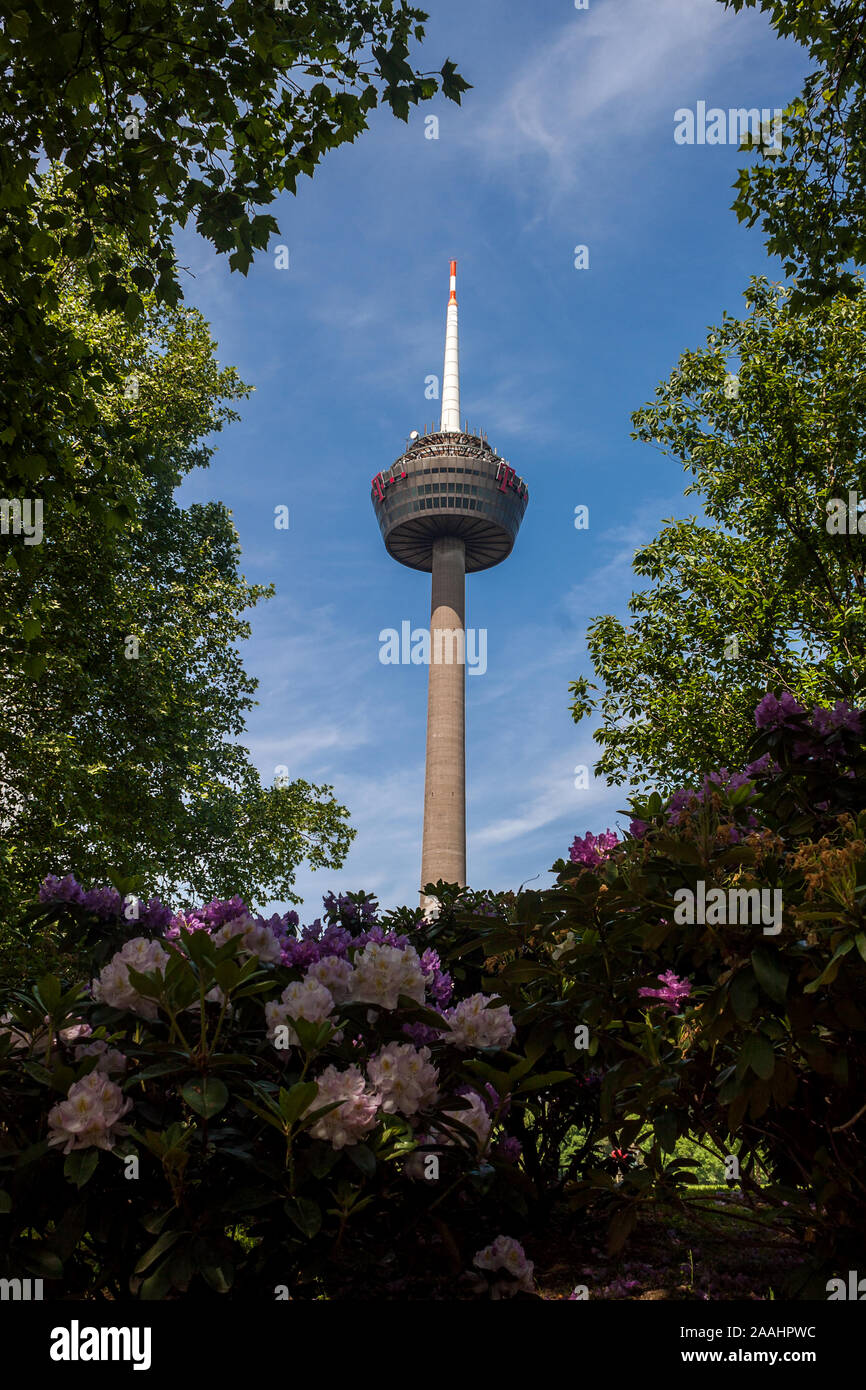 Outdoor sunny view of Colonius Broadcasting Tower against blue sky in ...