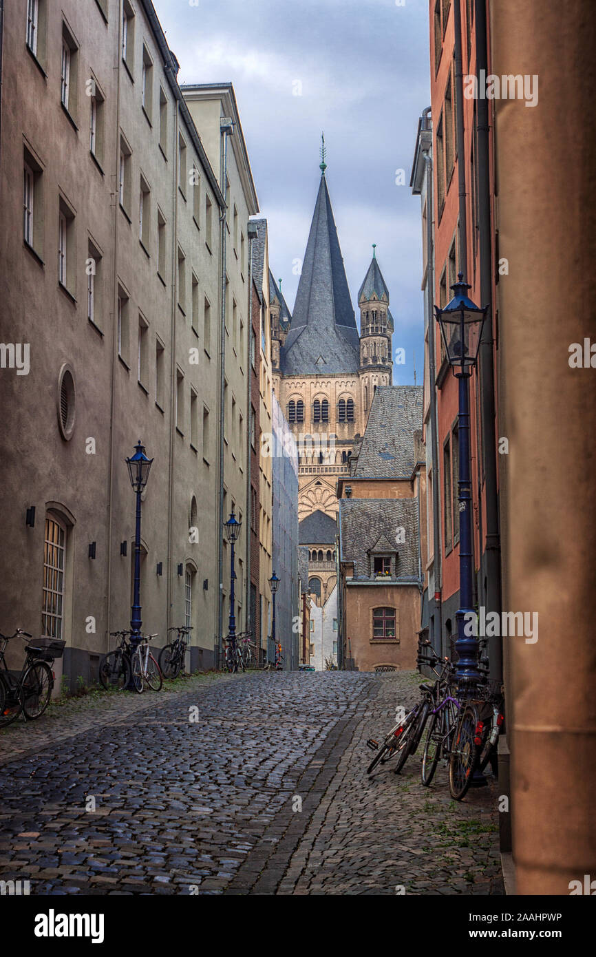 Cologne cathedral and the church of gross st martin hi-res stock ...