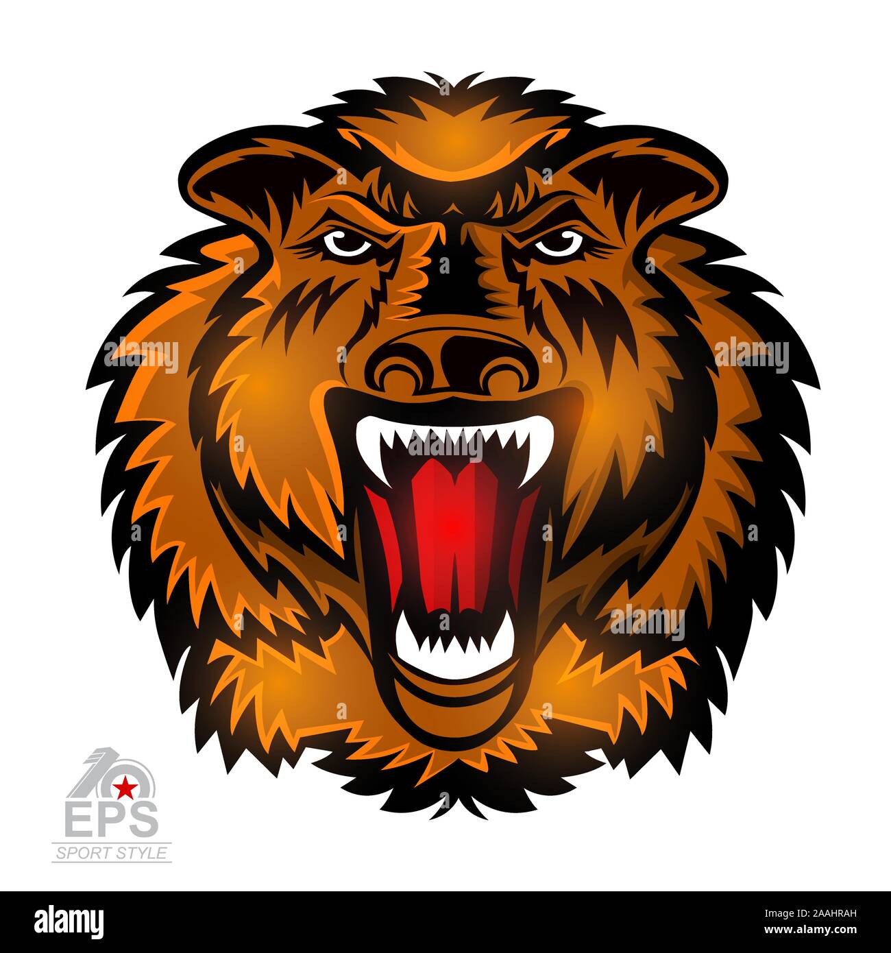 Bear face from the front with bared teeth isolated on white. Logo for ...