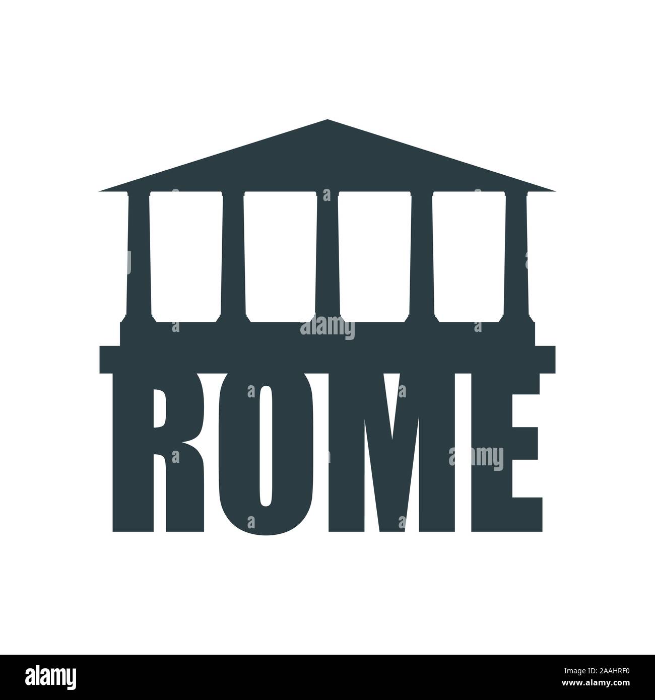 Travel template. Rome city name text with ancient temple silhouette ...