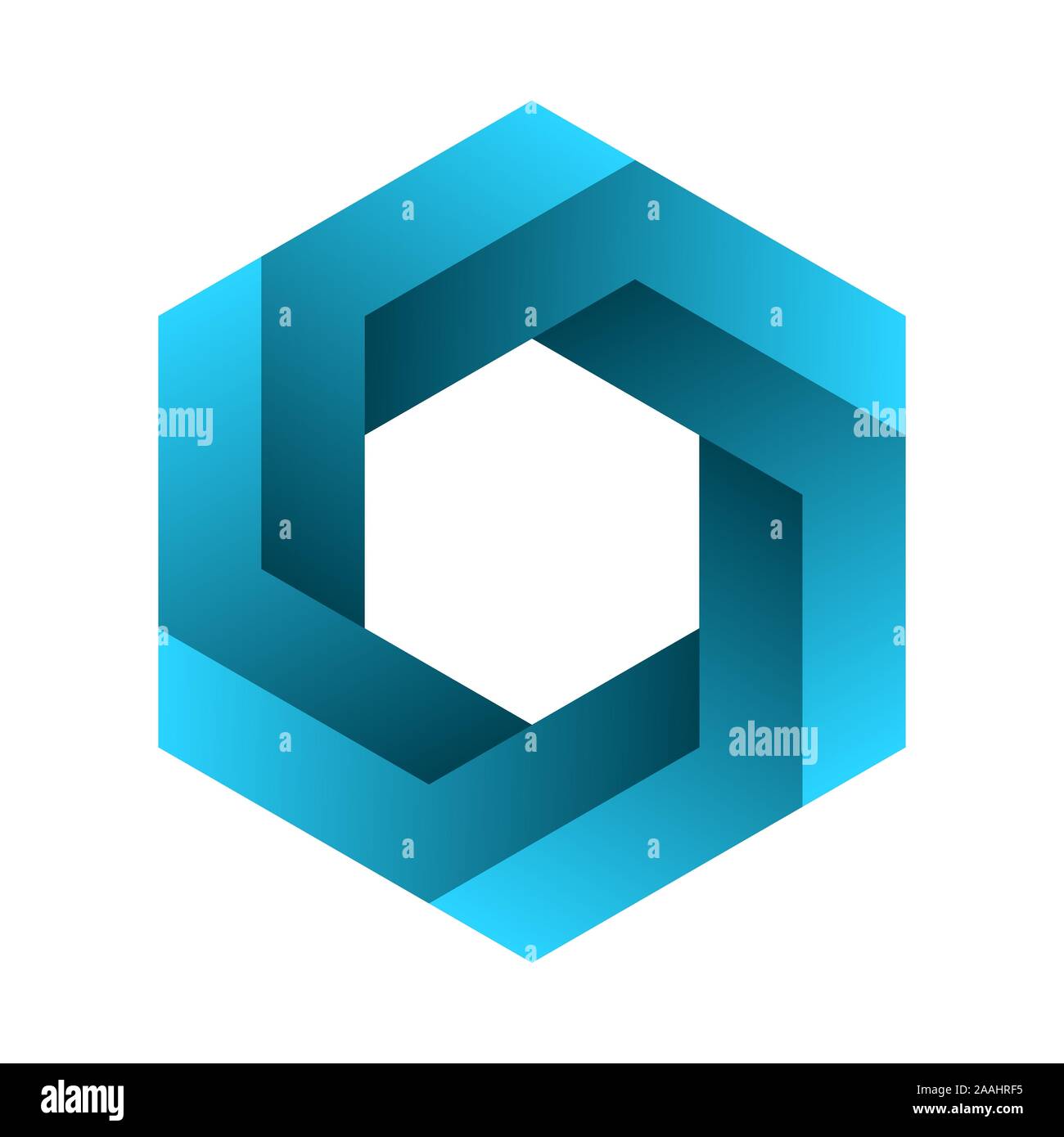 Impossible hexagon sign. Optical illusion. Blue gradient six sided ...