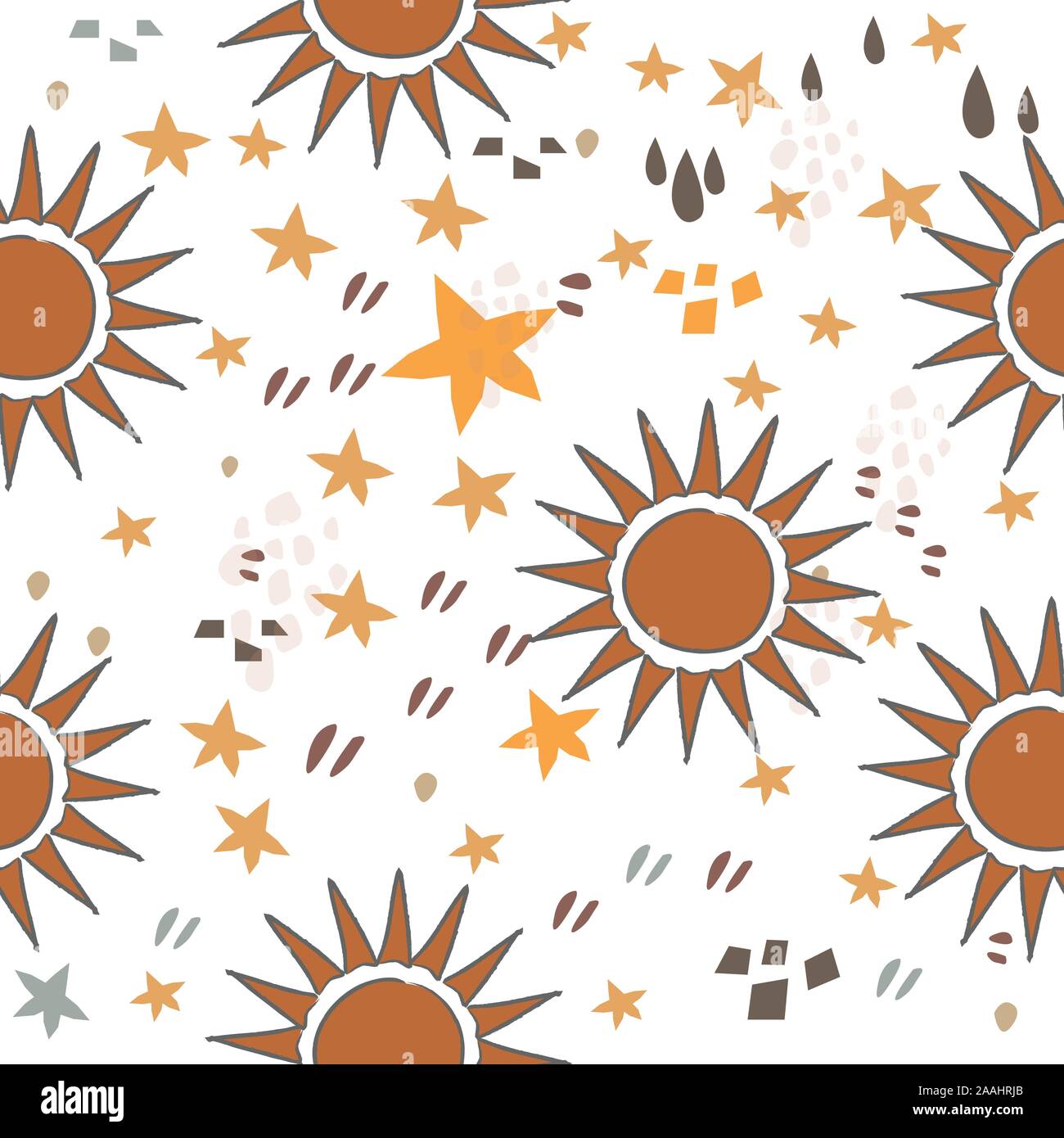 Seamless Pattern with Hand Drawn Sun. Scandinavian Hand Drawn Style ...