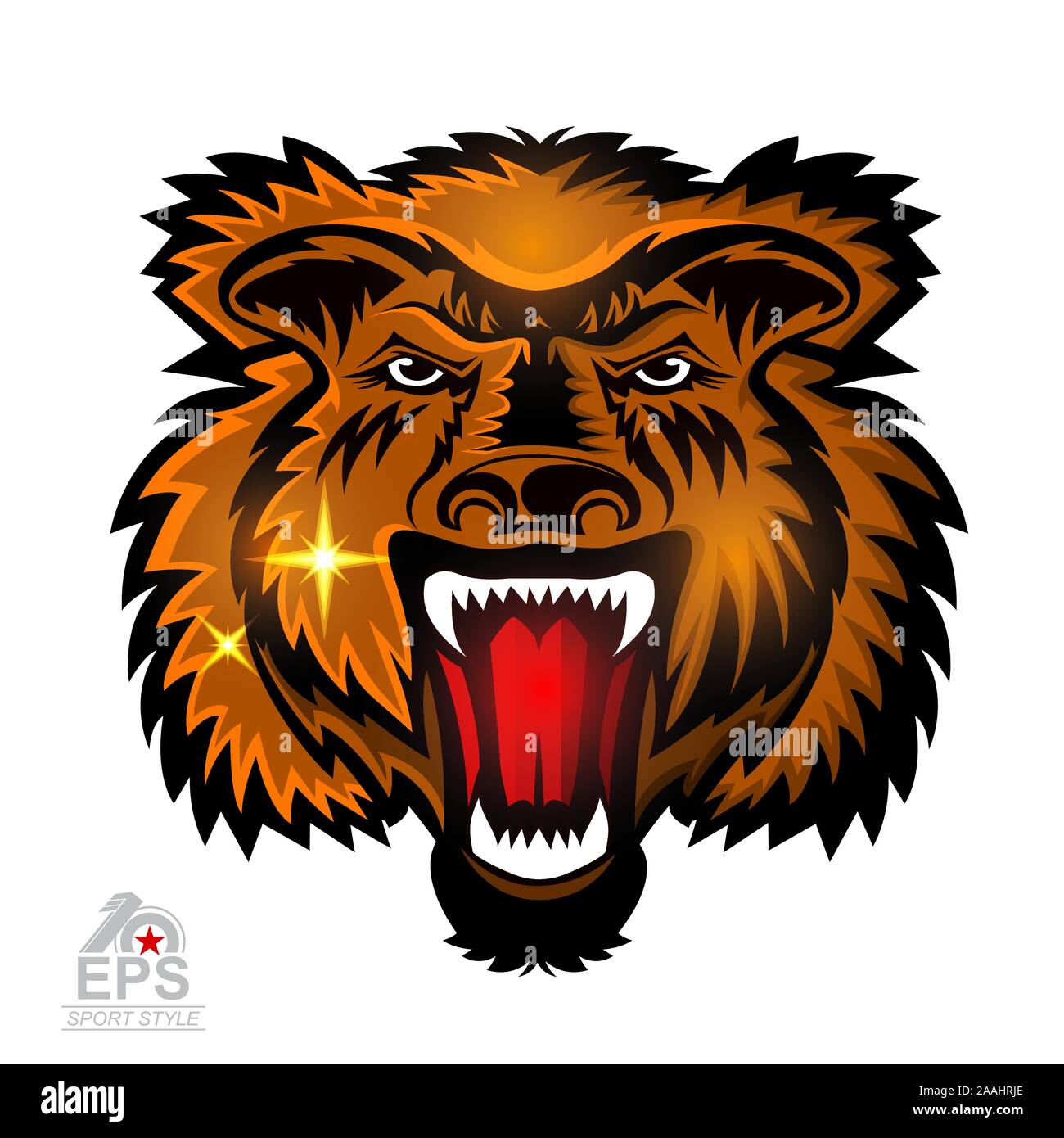Beast face from the front with bared teeth isolated on white. Logo for ...