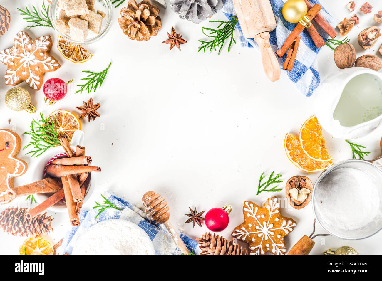 Christmas baking background. Christmas sweet cooking ingredients on ...