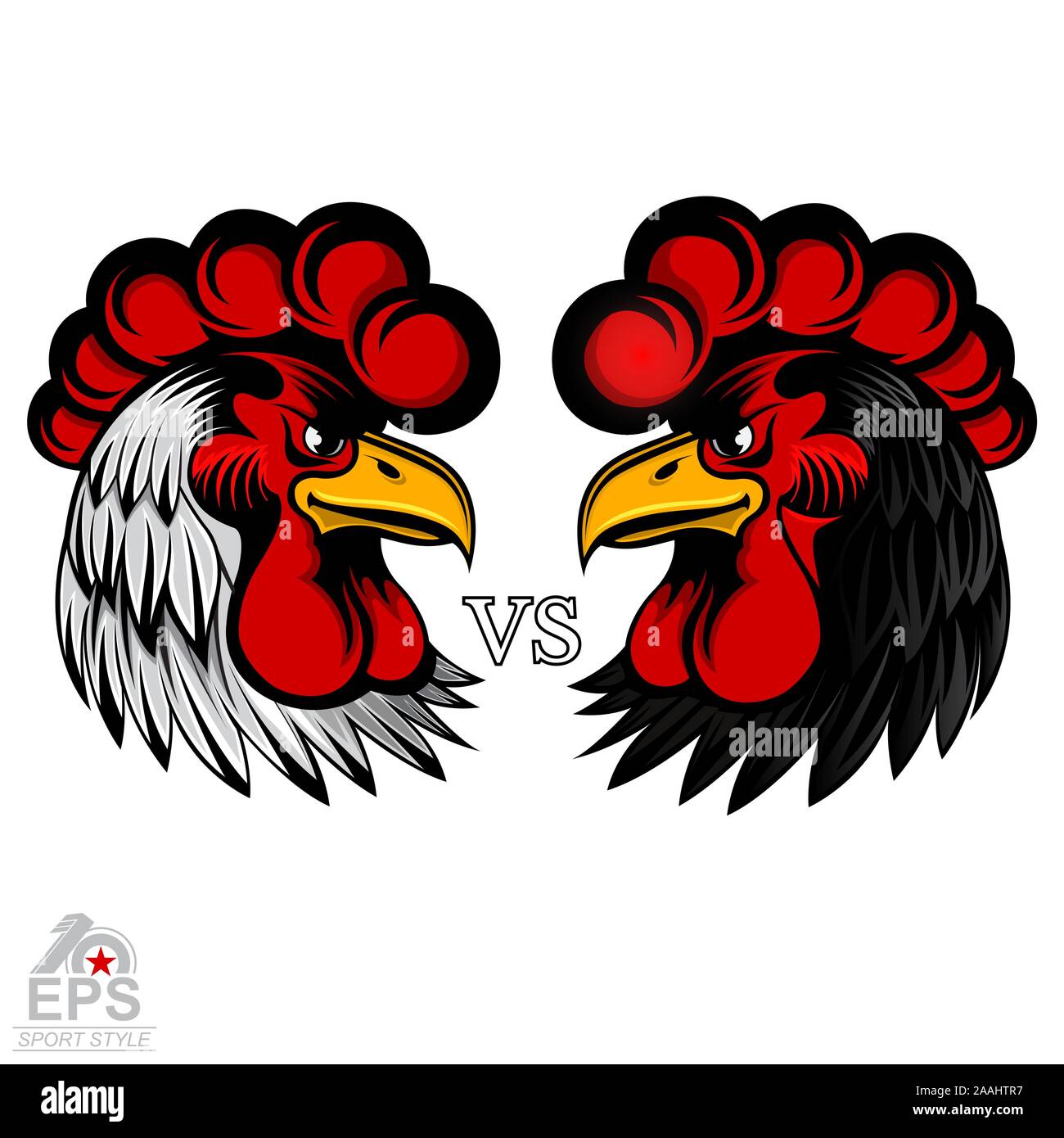 White and black cock head oposite. Logo for any sport team or cock ...
