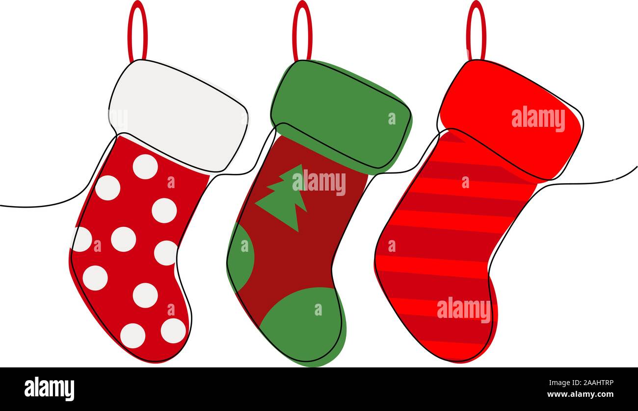 Beautiful continuous line Christmas socks design. Vector illustration ...