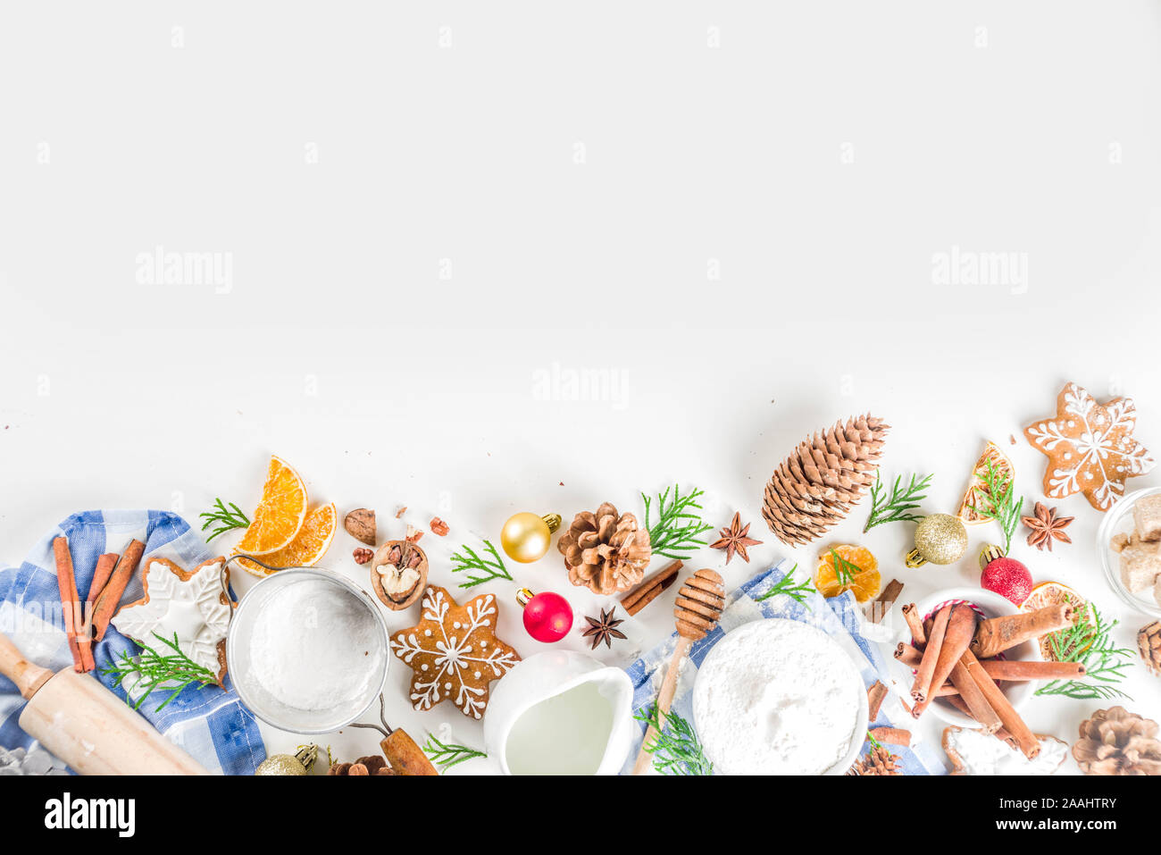 Christmas baking background. Christmas sweet cooking ingredients on ...
