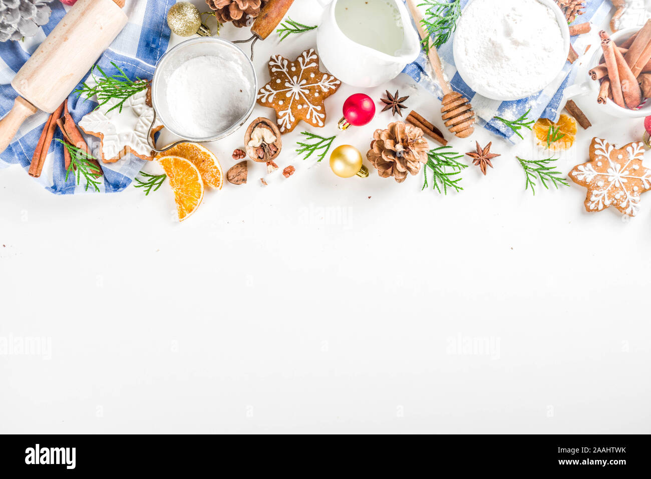 Christmas baking background. Christmas sweet cooking ingredients on ...