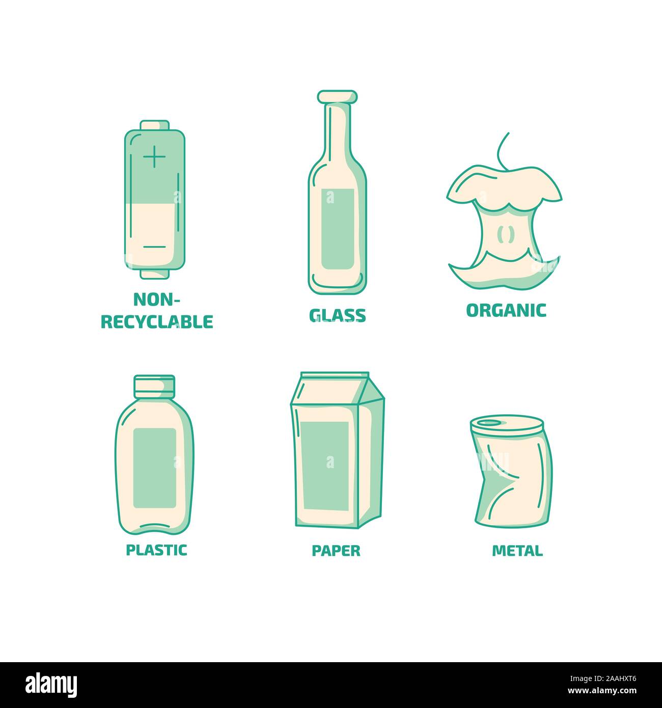 Set of Waste garbage trash types icons. Organic, recyclable, plastic ... Set of Waste garbage trash types icons. Organic, recyclable, plastic ...