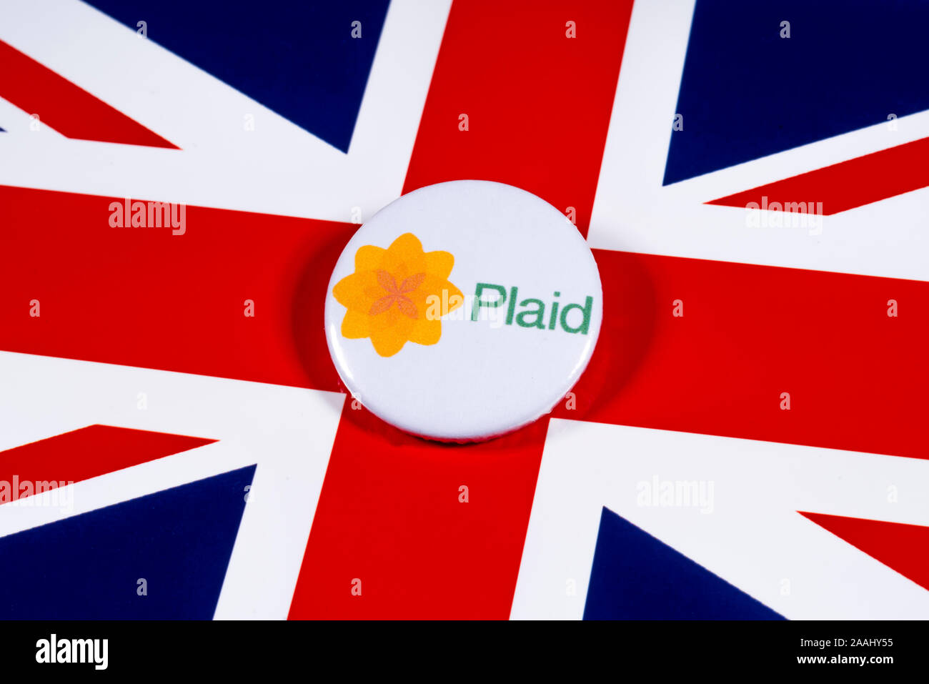 London, UK - November 21st 2019: Plaid Cymru - Party of Wales pin badge ...
