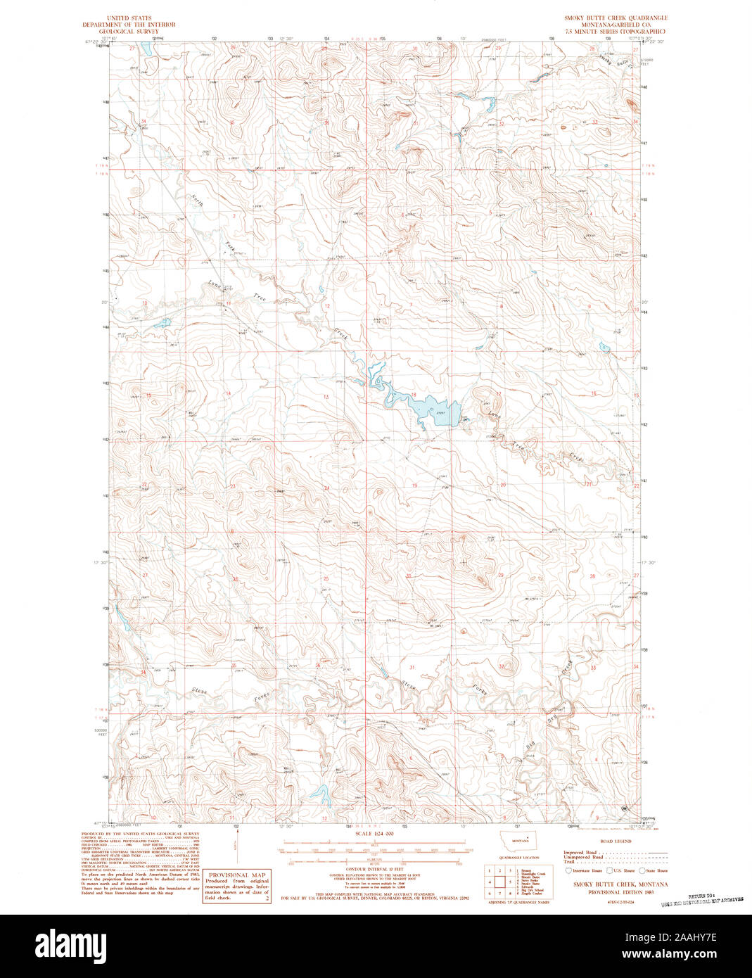 USGS TOPO Map Montana MT Smoky Butte Creek 266764 1983 24000 geo ...