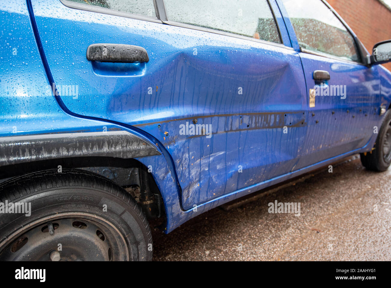 Road Traffic Accident / Car Crash: Blue Peugeot after a hit and run ...