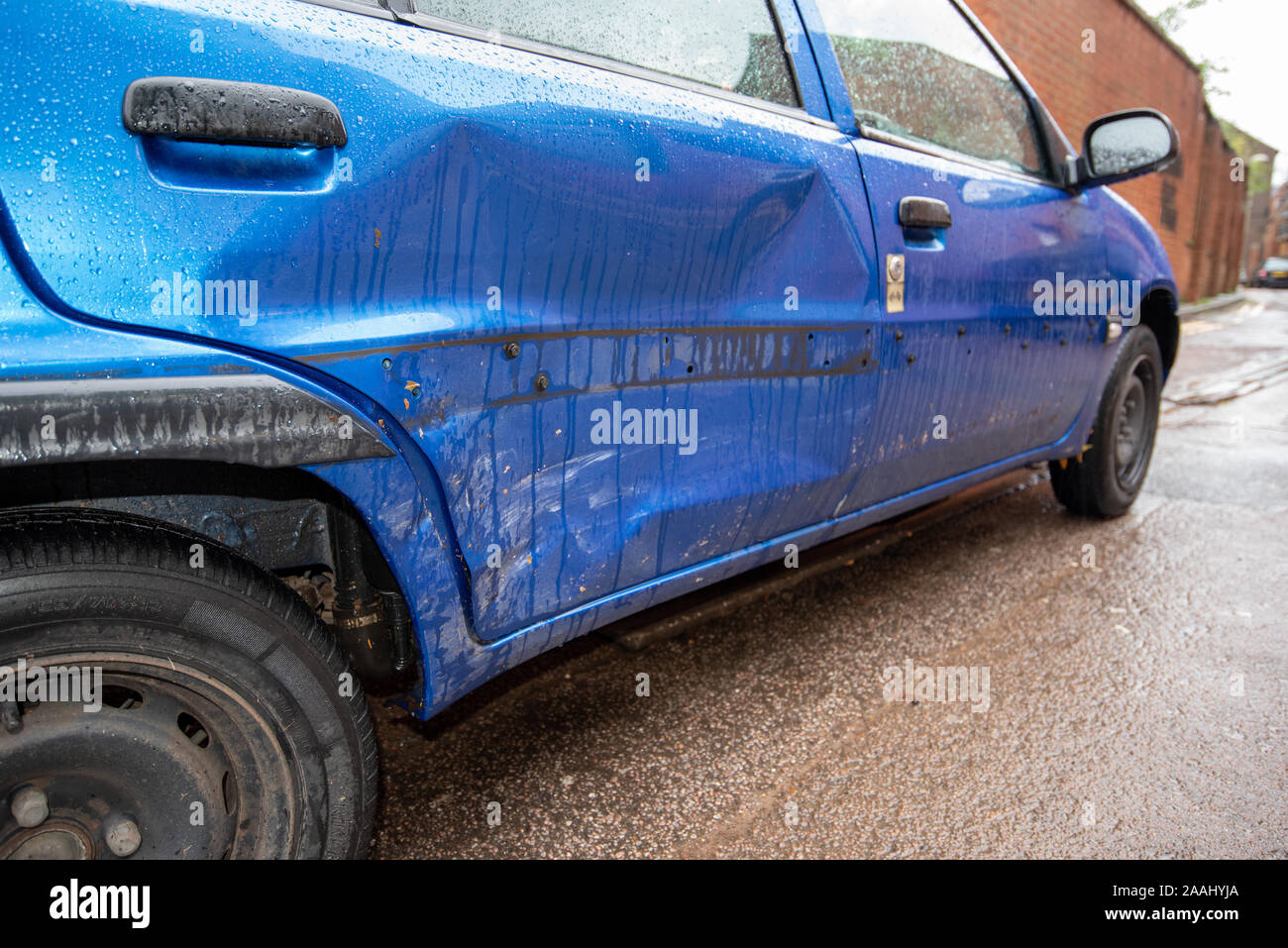 Road Traffic Accident / Car Crash: Blue Peugeot after a hit and run ...