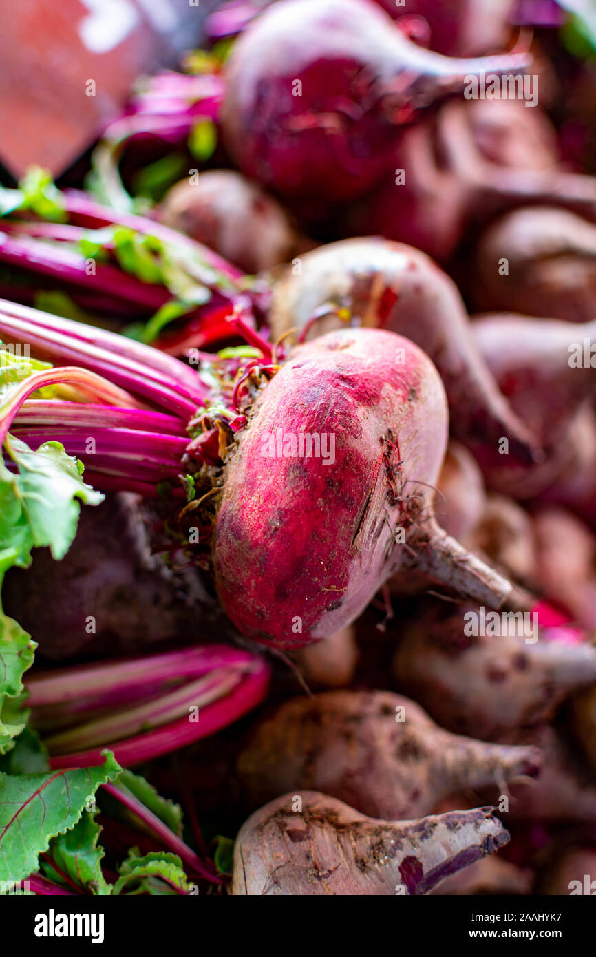 Farmer market in Nafplio, Greece, new harvest of red beetroot vegetable ...