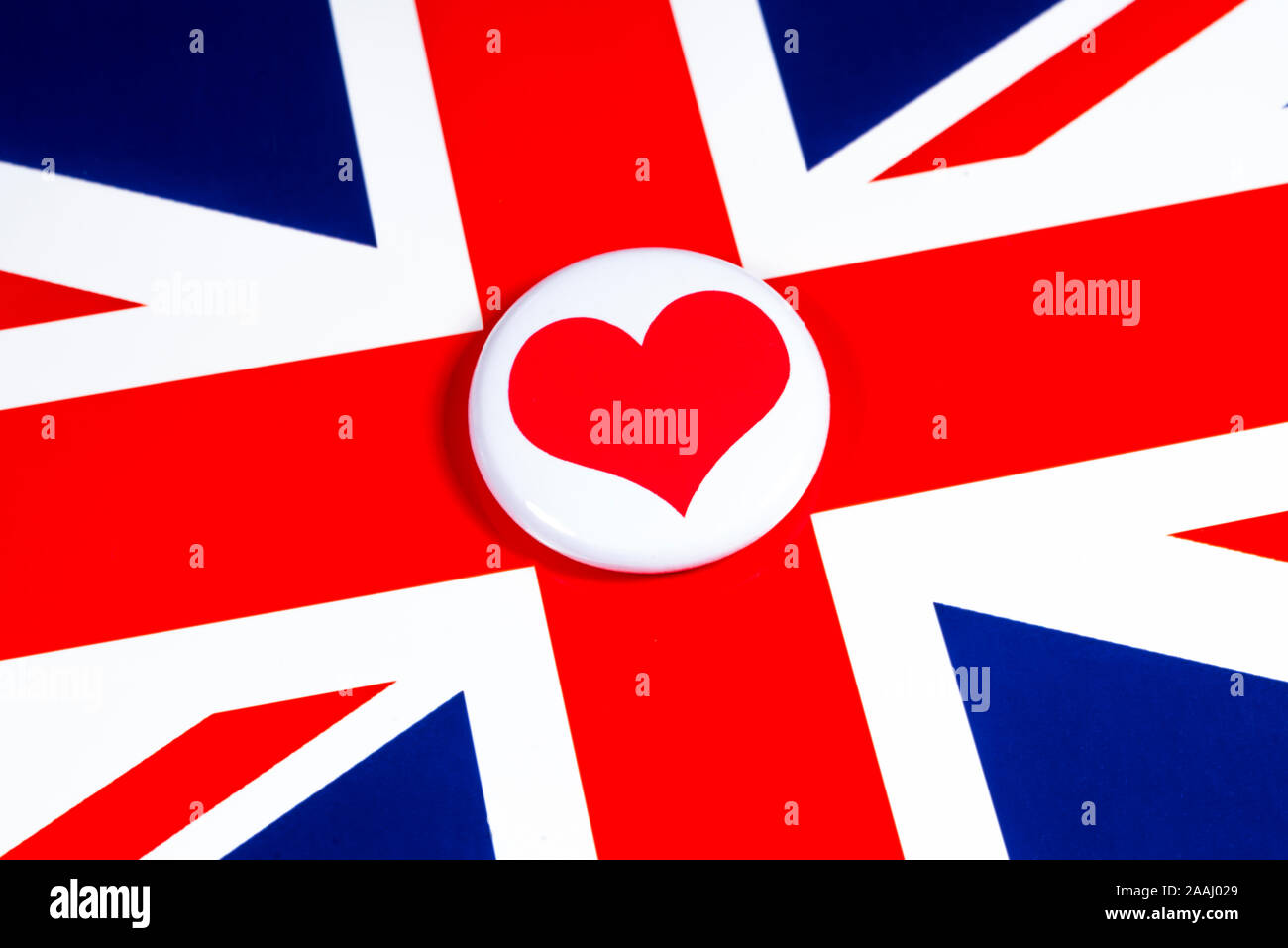 A heart symbol pictured over the flag of the United Kingdom Stock Photo ...