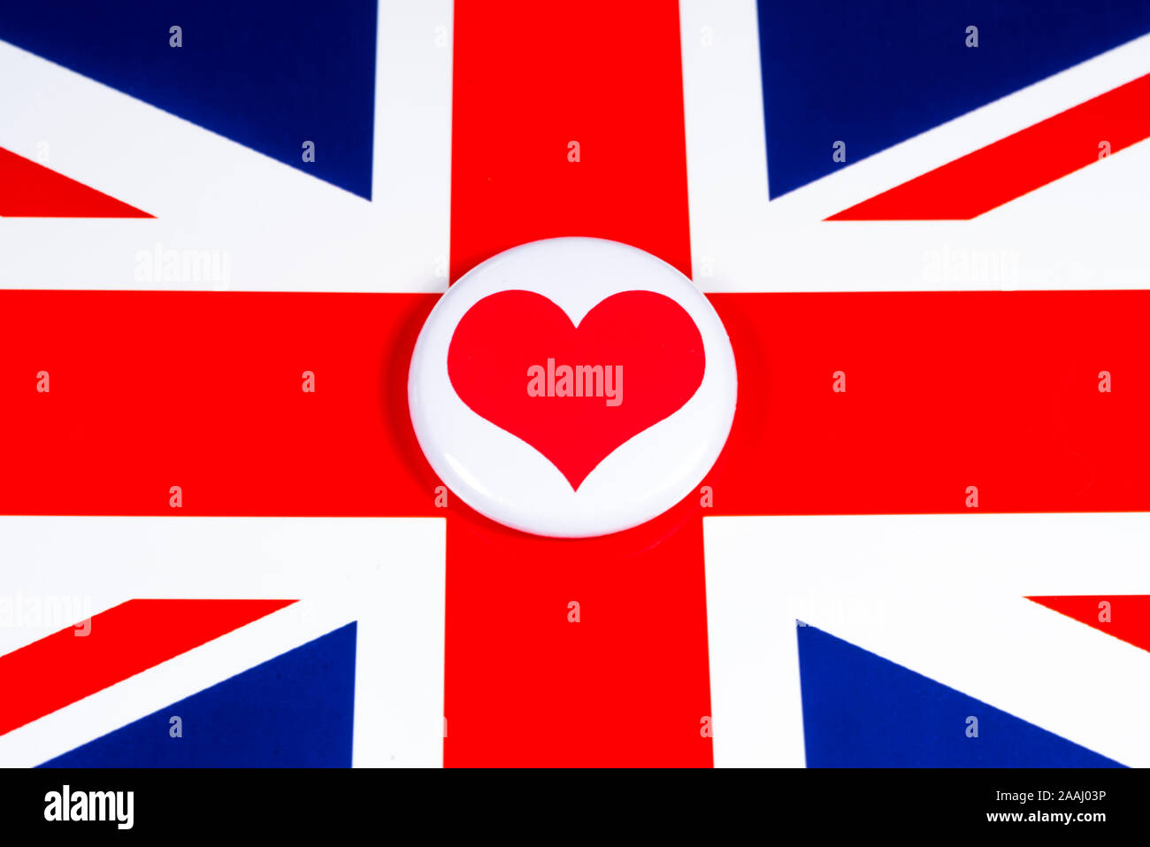 A heart symbol pictured over the flag of the United Kingdom Stock Photo ...