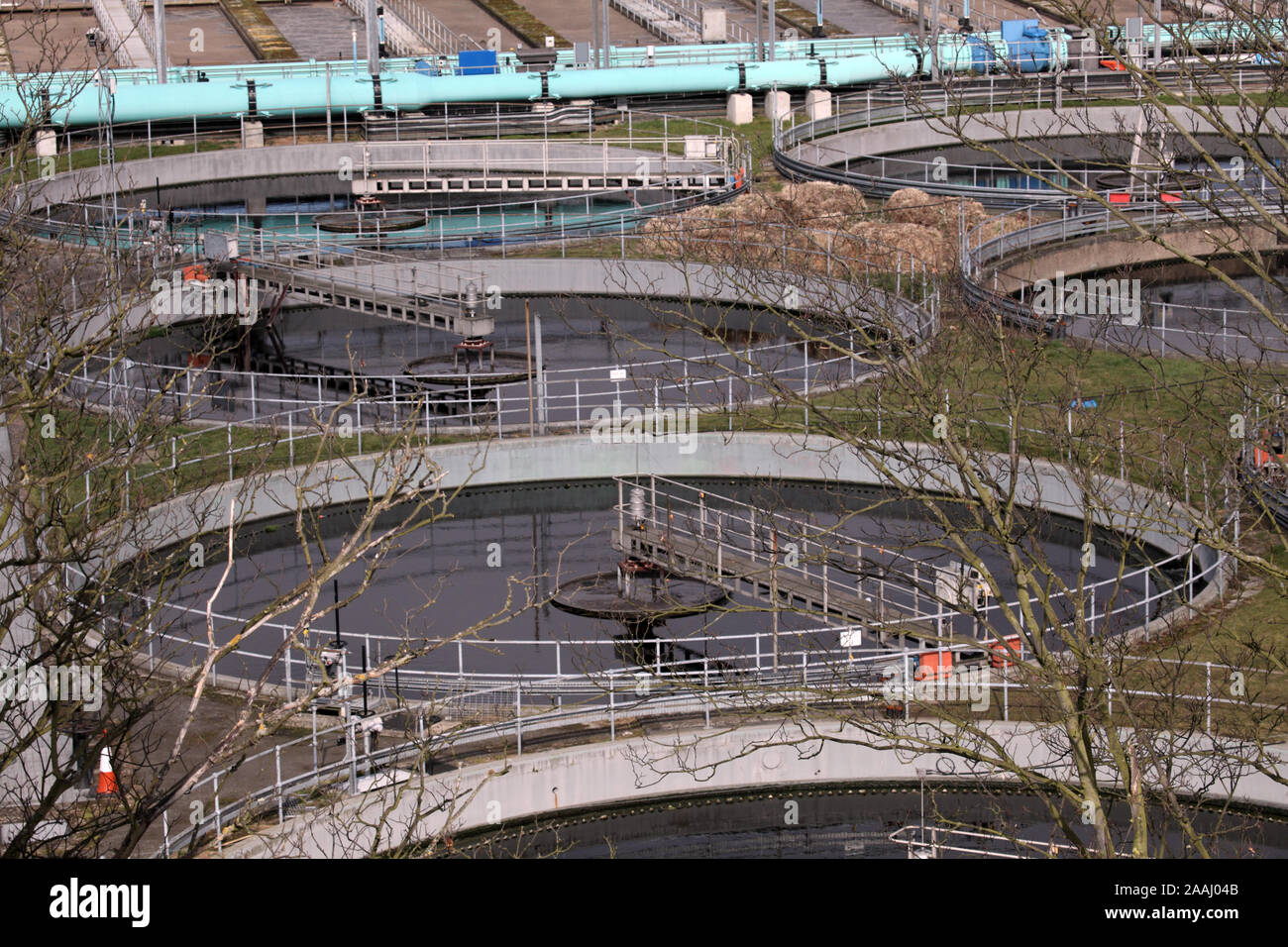 Settling tanks at a sewage treatment works Stock Photo - Alamy