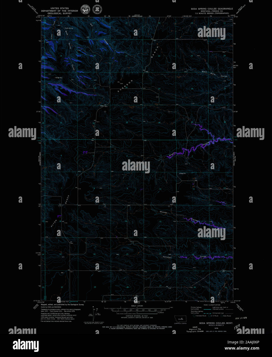 USGS TOPO Map Montana MT Soda Spring Coulee 266785 1978 24000 geo ...