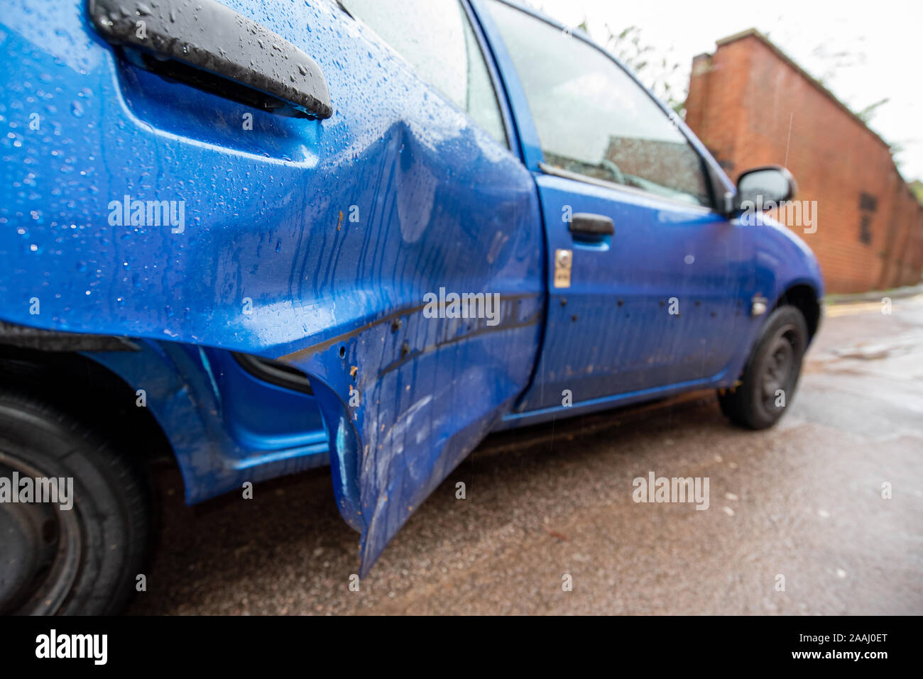 Road Traffic Accident / Car Crash: Blue Peugeot after a hit and run ...
