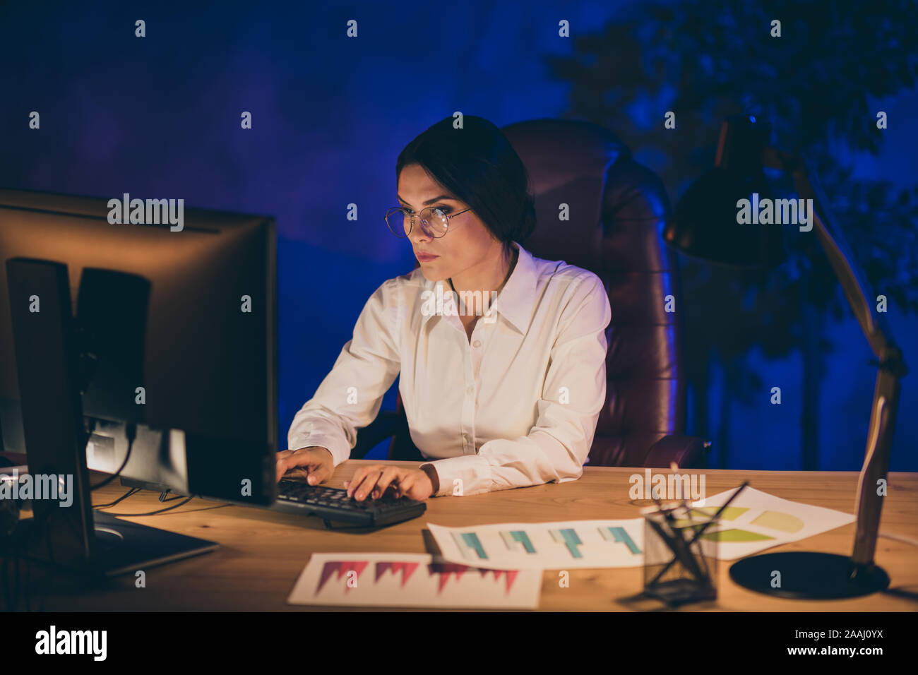 Portrait of her she nice attractive chic smart clever intellectual lady ...