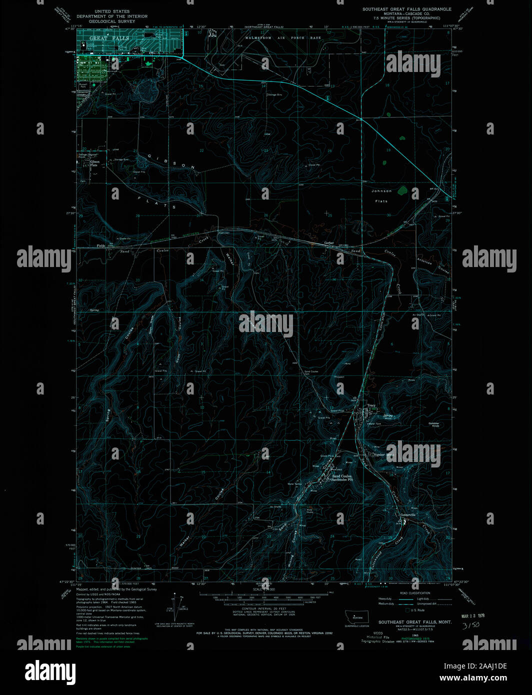USGS TOPO Map Montana MT Southeast Great Falls 266814 1965 24000 geo ...