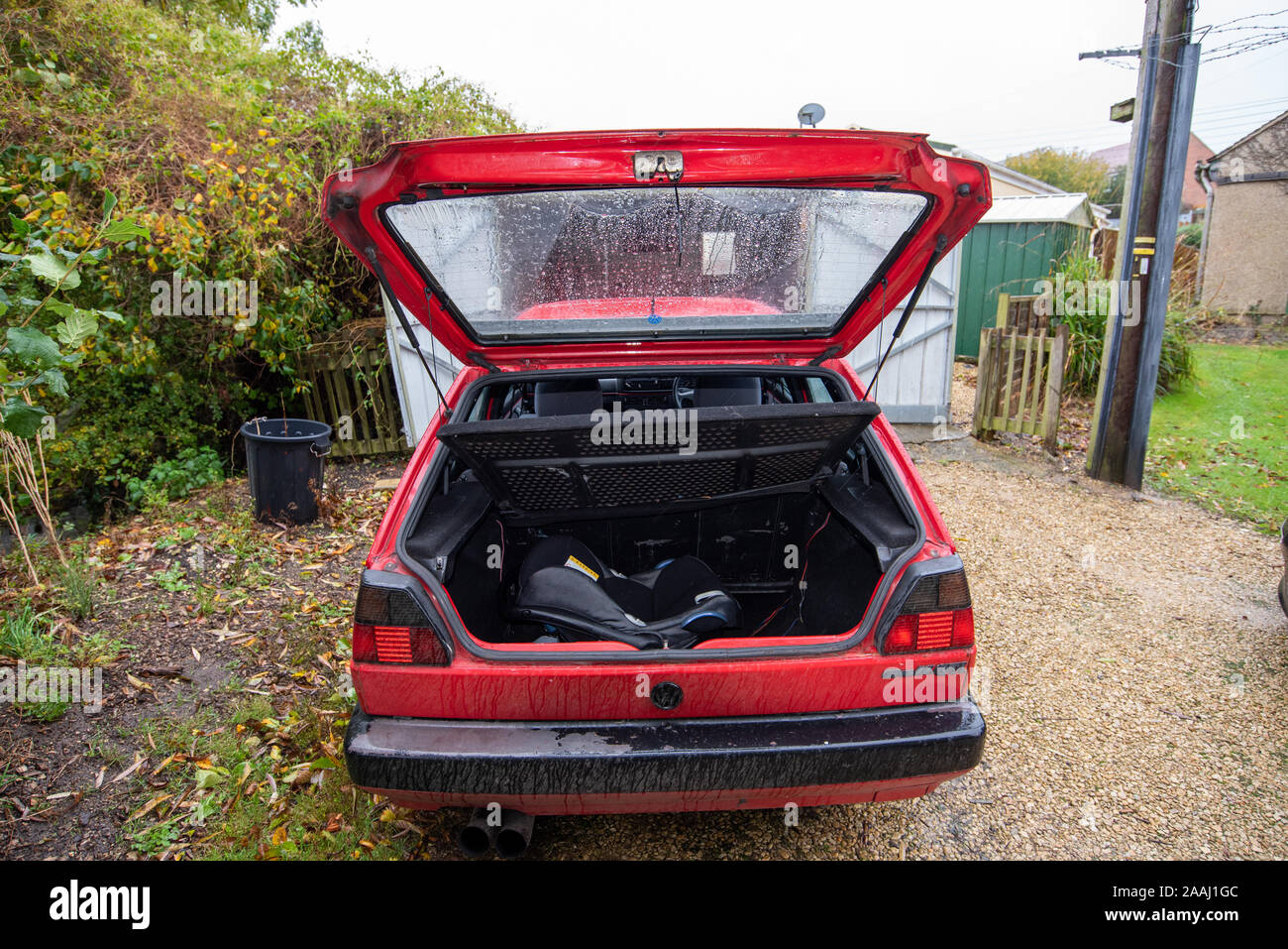 Classic Volkswagen Golf GTI red: Car crash damage and details close up ...