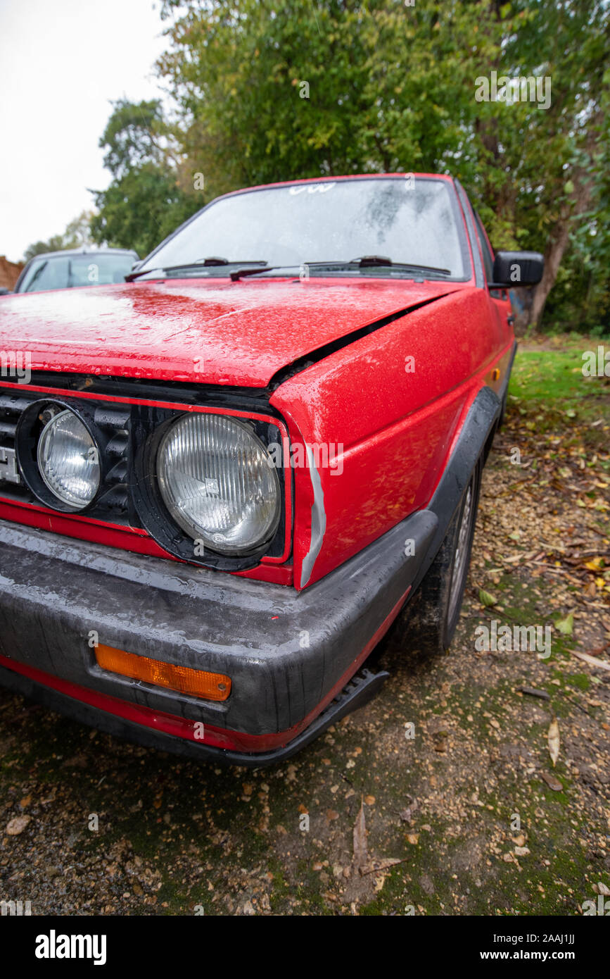 Classic Volkswagen Golf GTI red: Car crash damage and details close up ...