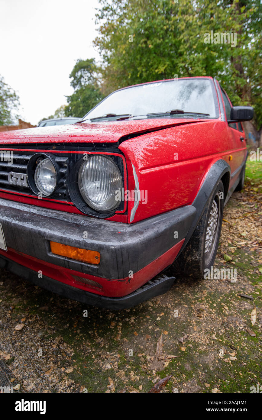 Classic Volkswagen Golf GTI red: Car crash damage and details close up ...