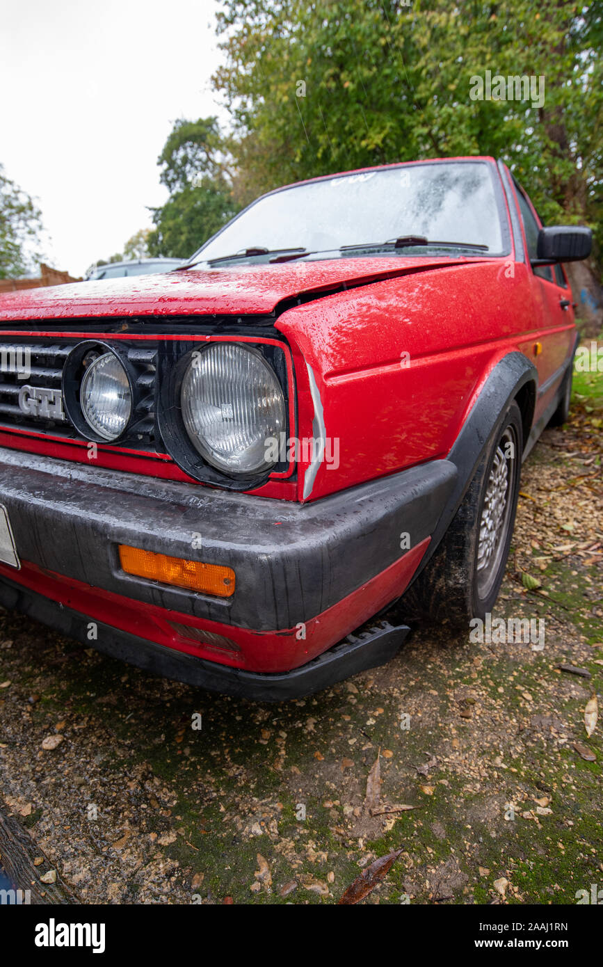 Classic Volkswagen Golf GTI red: Car crash damage and details close up ...