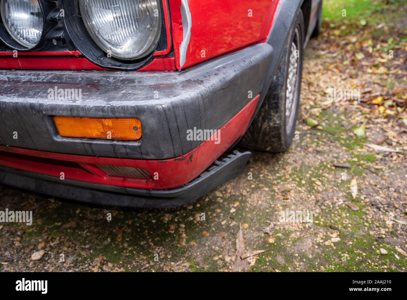 Classic Volkswagen Golf GTI red: Car crash damage and details close up ...