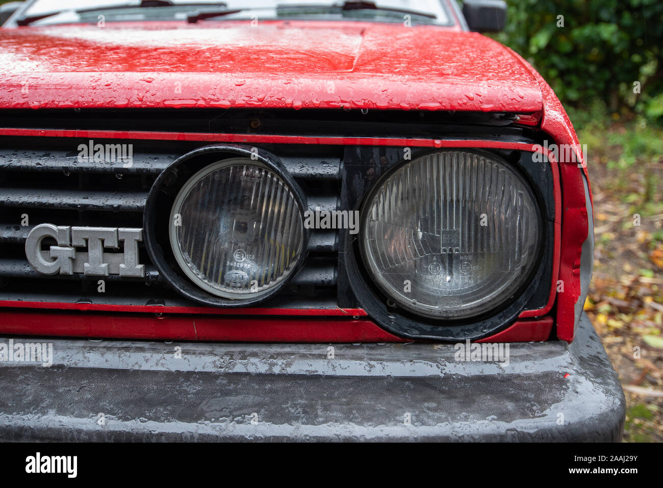 Classic Volkswagen Golf GTI red: Car crash damage and details close up ...