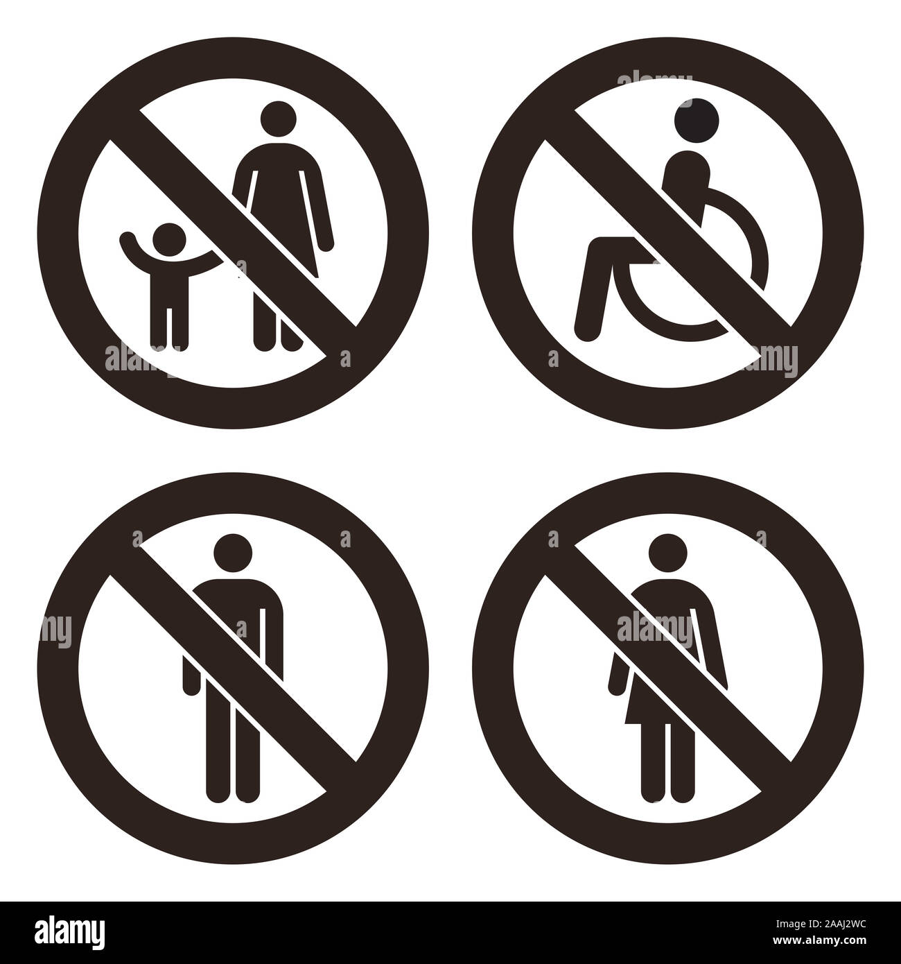 Parent and child sign, No disabled people allowed sign, No man sign, No ...