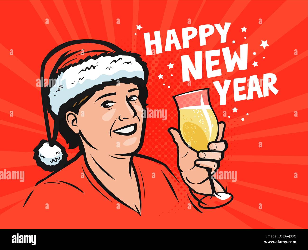 Happy New Year Greeting Card Pop Art Retro Comic Style Vector Illustration Stock Vector Image