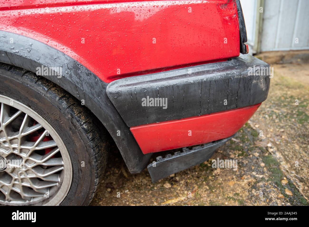 Classic Volkswagen Golf GTI red: Car crash damage and details close up ...