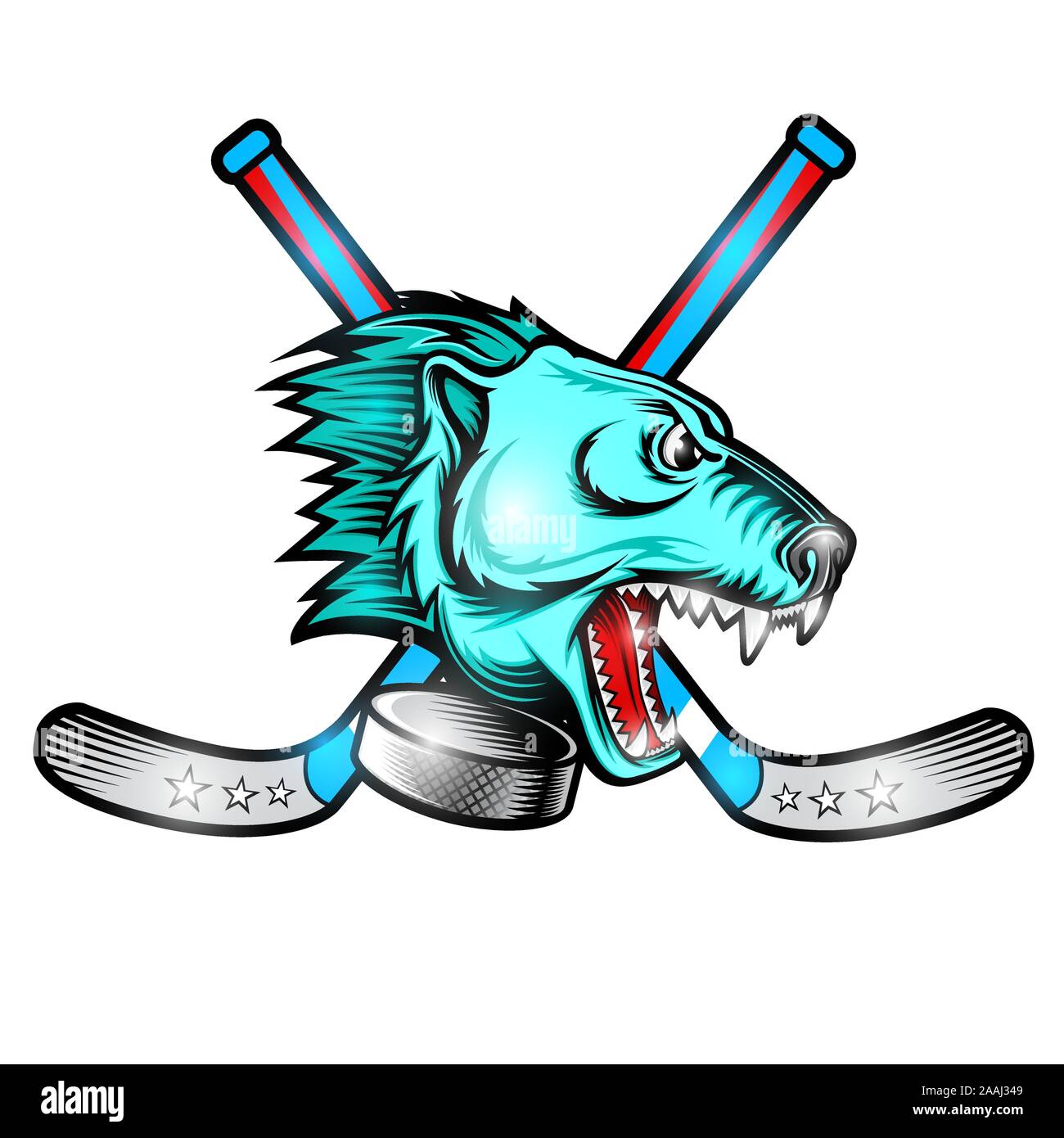 Beast bear face from the side view with hockey puck and crossed stick ...