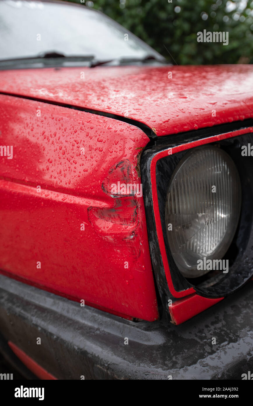 Classic Volkswagen Golf GTI red: Car crash damage and details close up ...