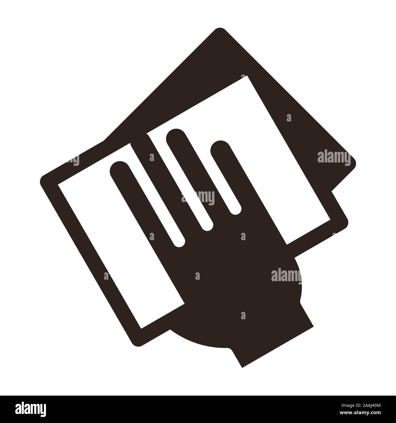 Hand wiping with a cloth icon. Wipe dust symbol isolated on white ...