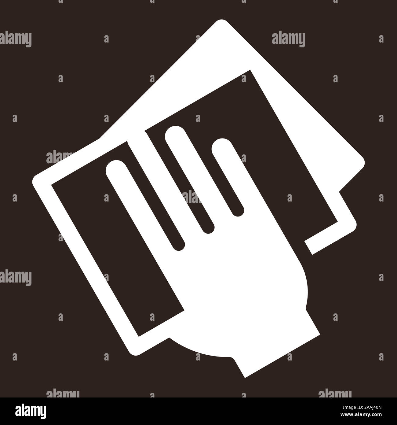 Hand wiping with a cloth icon. Wipe dust symbol on dark background ...
