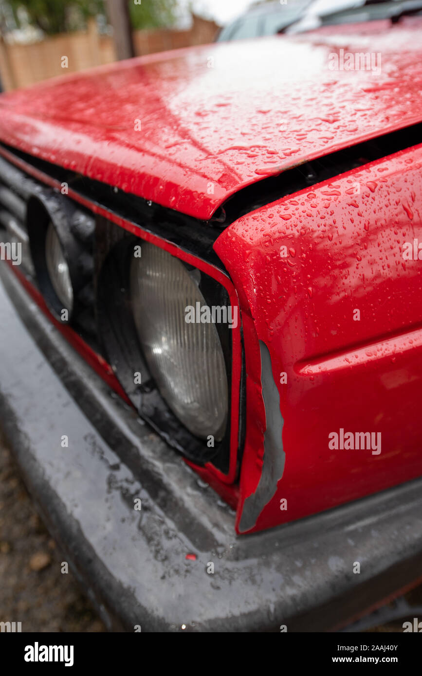 Classic Volkswagen Golf GTI red: Car crash damage and details close up ...