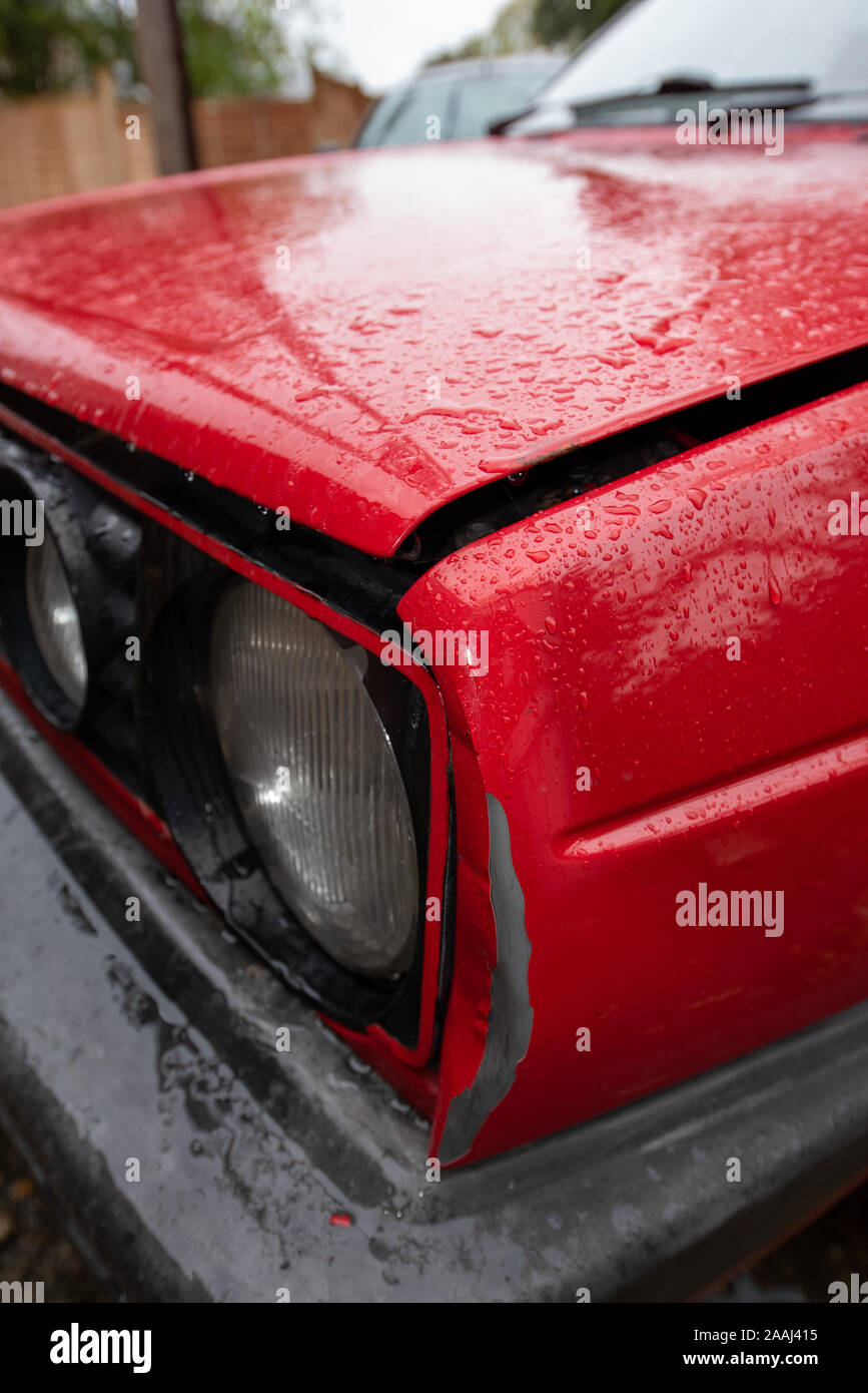 Classic Volkswagen Golf GTI red: Car crash damage and details close up ...
