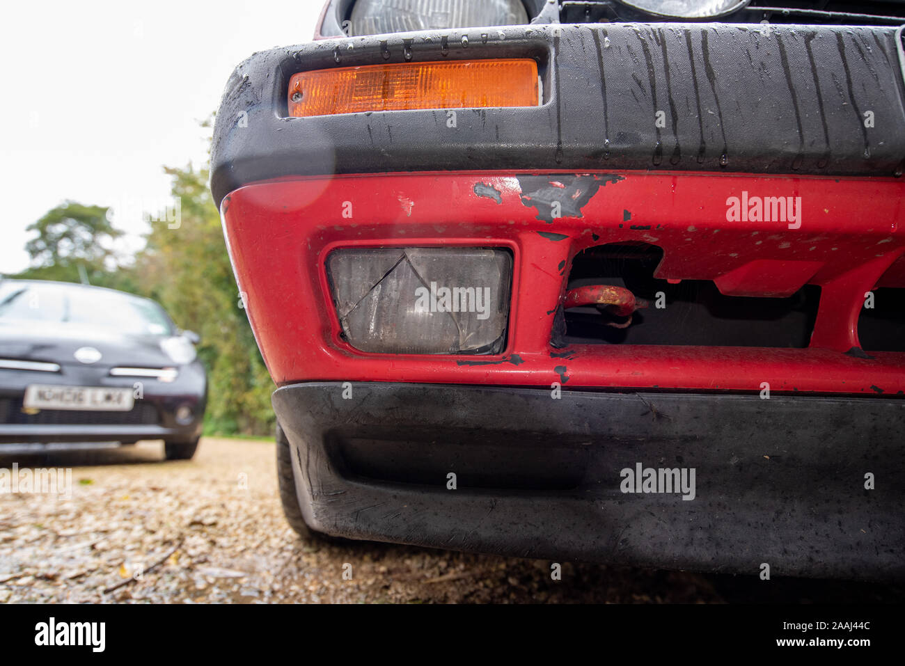 Classic Volkswagen Golf GTI red: Car crash damage and details close up ...
