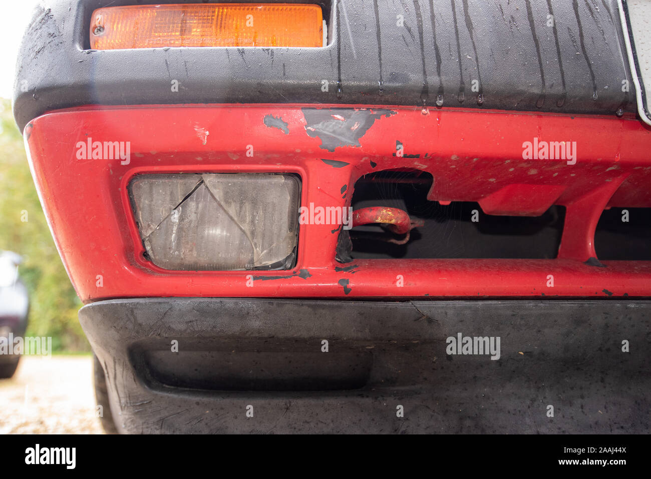 Classic Volkswagen Golf GTI red: Car crash damage and details close up ...