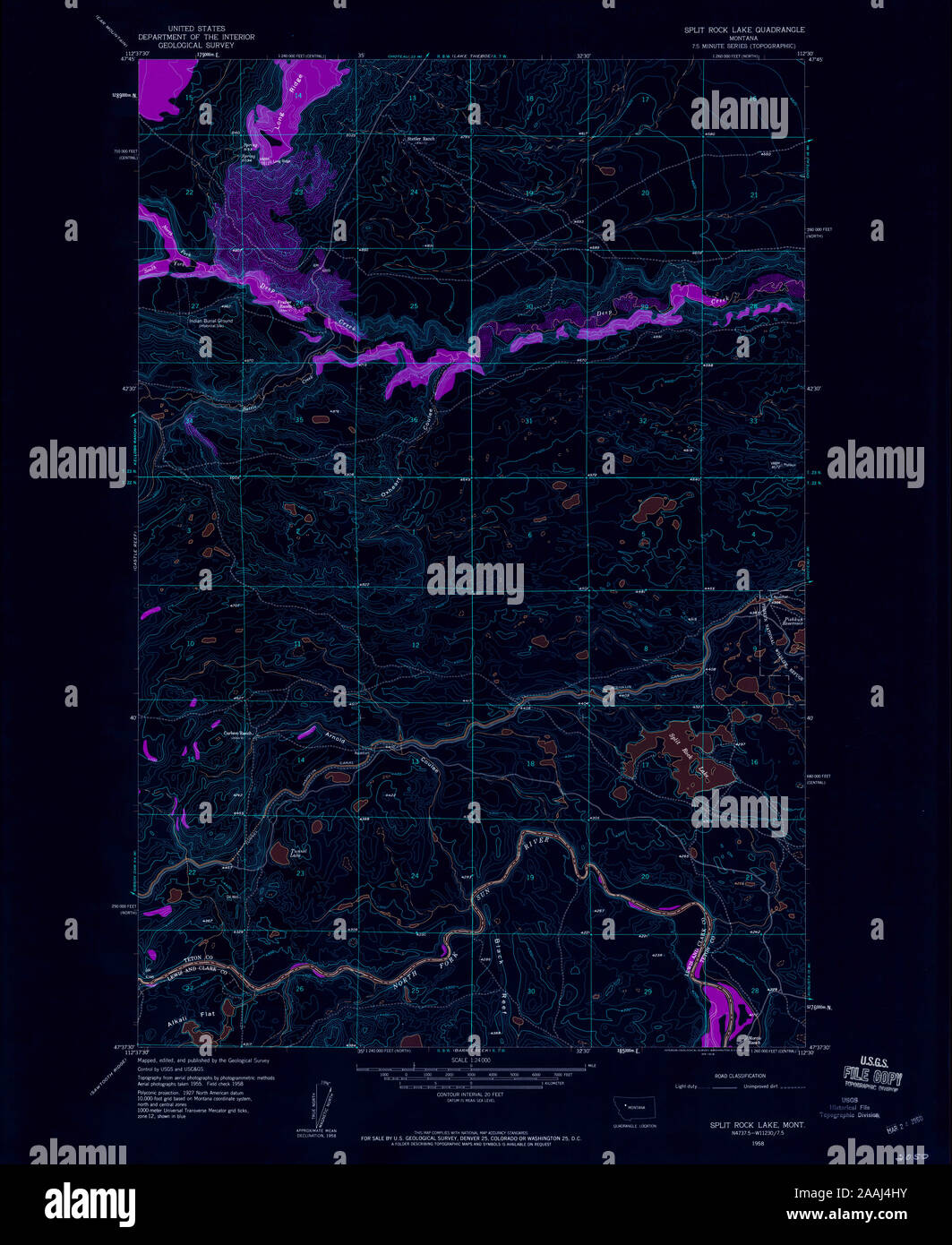 USGS TOPO Map Montana MT Split Rock Lake 266846 1958 24000 geo Inverted ...