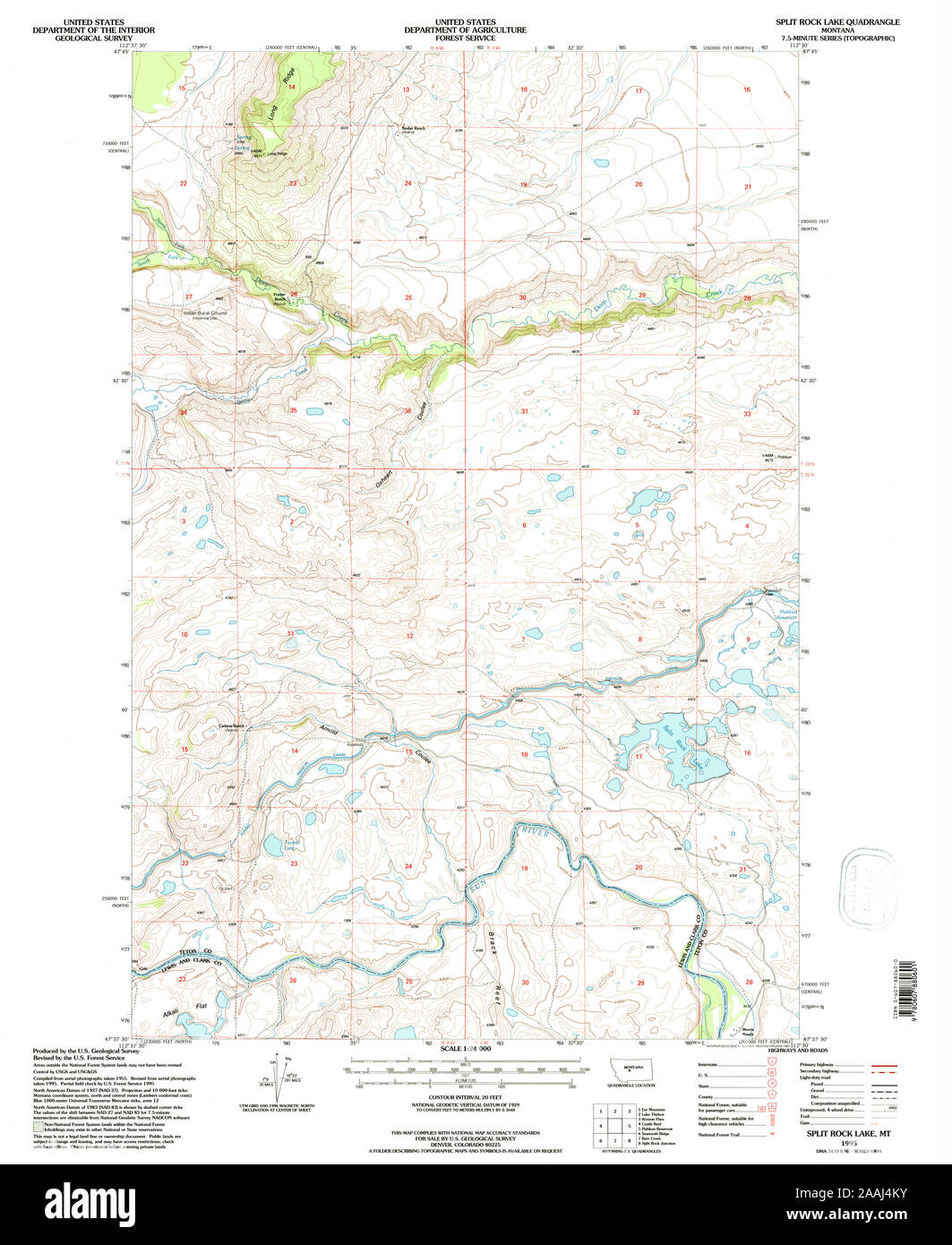 USGS TOPO Map Montana MT Split Rock Lake 266843 1995 24000 geo ...
